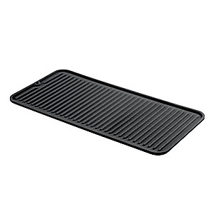 mDesign Silicone Heat-Resistant Hair Care Styling Tool Mat for Curling or Flat Irons, Straighteners on Bathroom Countertop, Raised Edges, Non-Slip, Waterproof, Small, Linelle Collection, Black