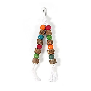 KAMOD Natural Wooden Birds Parrot Colorful Toys Chew Bite Hanging Cage Balls Two Ropes