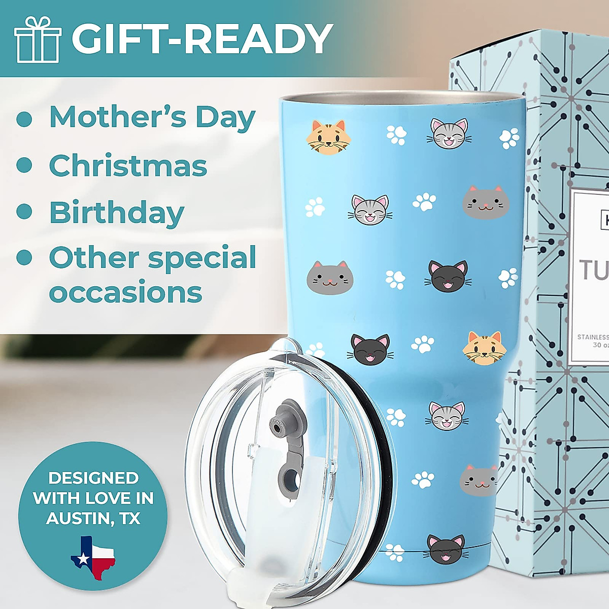 KEDRIAN Cat Mom Tumbler 30oz, Perfect Cat Gifts For Cat Lovers, Cat Lover Gifts For Girls, Cat Lover Gifts For Women, Cat Gifts For Women, Cat Mom Gifts For Women Mothers Day Cat Mom Mothers Day Gifts