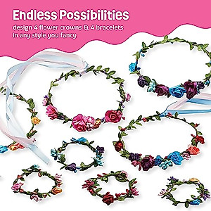 Flower Crowns & Bracelet Making Kit for Girls - Make Your Own Jewelry Kits for Kids - DIY Hair Accessories Set - Arts & Crafts Gift for Ages 6-12 Year Old Girl - Craft Maker Gifts Toys Age 6 7 8 9 10