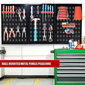 HPDMC Pegboard Wall Organizer 48'' Wide Garage Tool Pegboard Standard Tool Storage Kit - (3) Black Pegboard and Red Accessories