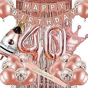 40th Birthday Decorations for Women, Rose Gold 40 Birthday Party Decoration for Her, 40th Happy Birthday Banner Kits Rosegold Balloons Decoration for Women 40th Birthday Party Supplies