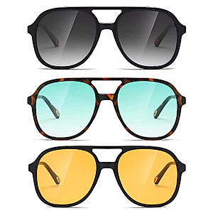 MASDUN Retro Square Aviator Sunglasses Womens Mens 70s Stylish Vintage Double Bridge Sun Glasses