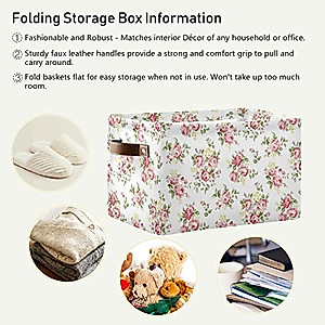 senya Large Foldable Storage Basket with Handles, Pink Rose Flower Floral Fabric Collapsible Storage Bins Organizer Bag for Baby Storage Toy Storage 15 x 11 x 9.5 inch