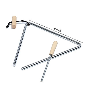 8 Inch Musical Triangle Instrument, Steel Triangle Percussion Bell With Striker