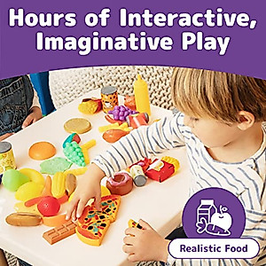 Jaxojoy 122 Piece Pretend Play Food Set for Kids - Toy Food for Kids Kitchen Set, Pretend Play Kitchen Food, Kids Kitchen Accessories Set