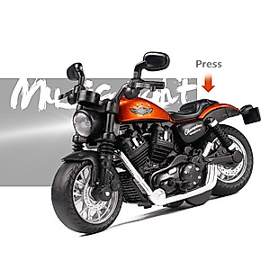 MING YING 66 Mini Toy Motorcycle - Pull Back Toy Cars with Sound and Light Toy,Toy Motorcycles for Toddlers,Motorcycle Toys for Boys Age 3-9 (Orange)