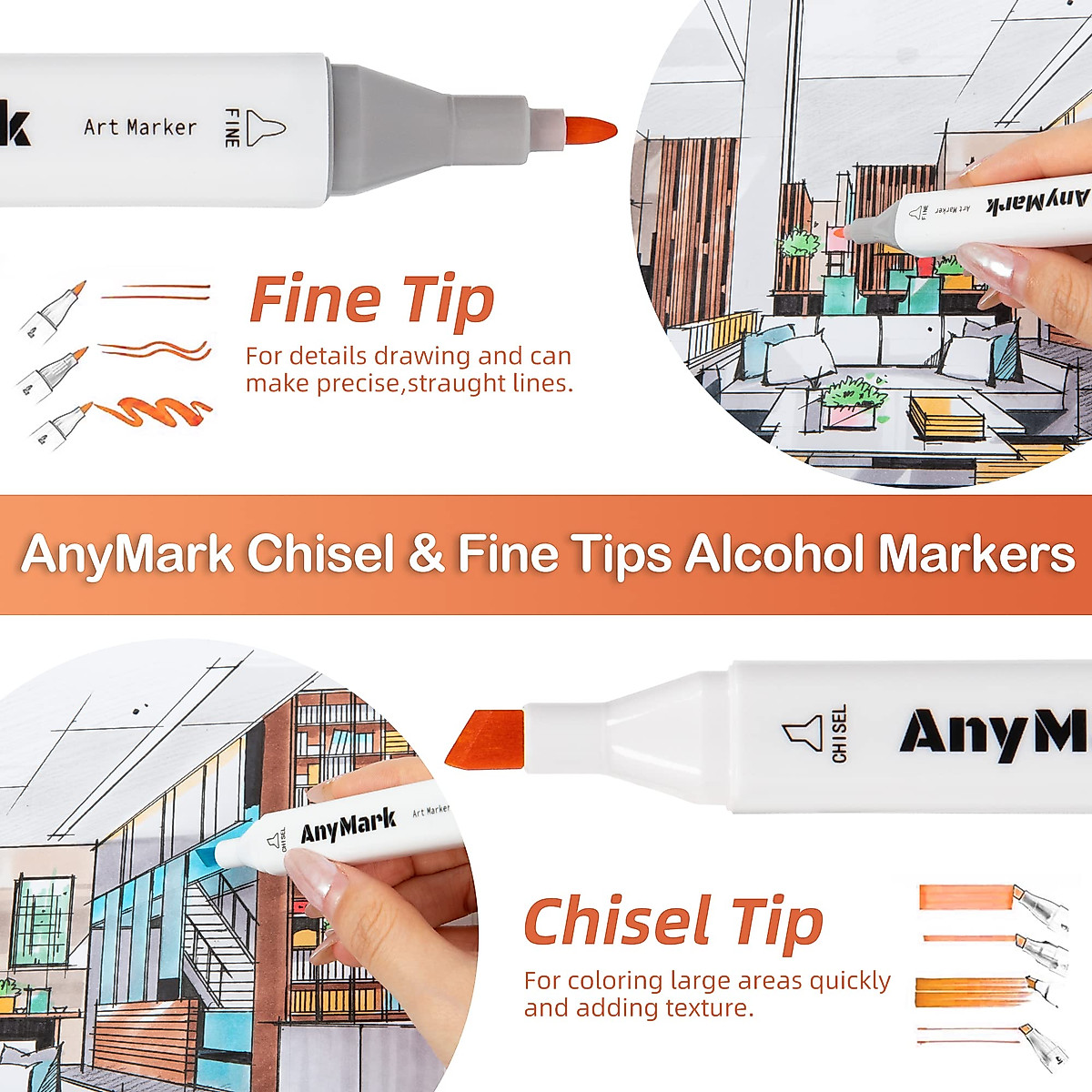 AnyMark 120 Colors Alcohol Markers, Markers Set, Dual Tip Alcohol Based Art Markers for Kids Adults Coloring Drawing, Chisel & Fine
