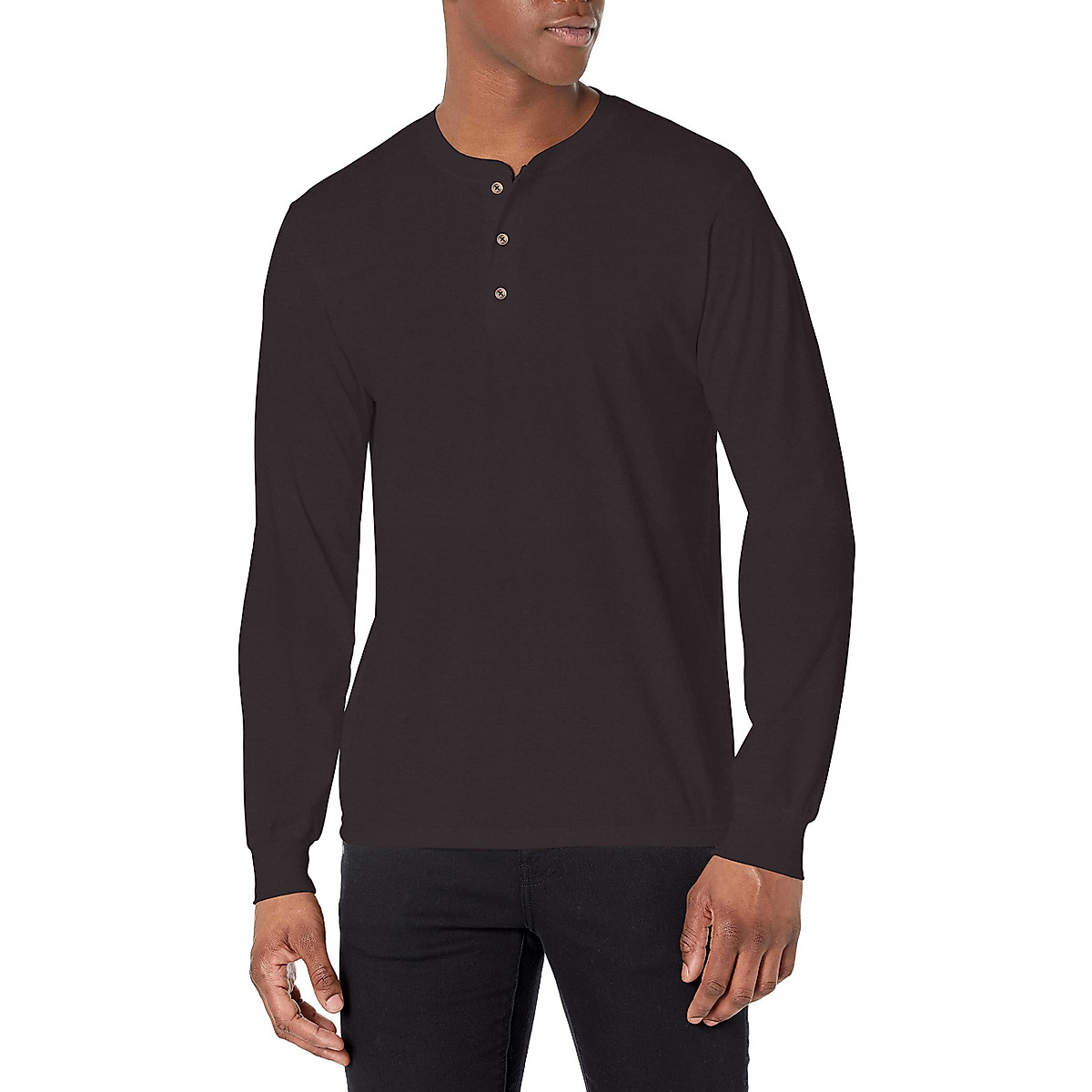 Hanes Originals Men's Tri-Blend Long Sleeve Henley, Black, Medium
