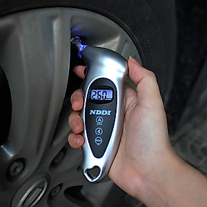 NDDI 2 Pack Digital Tire Pressure Gauge, 150 PSI 4 Settings Car Truck Bicycle Backlit LCD Non-Slip Grip, Gray and Red.