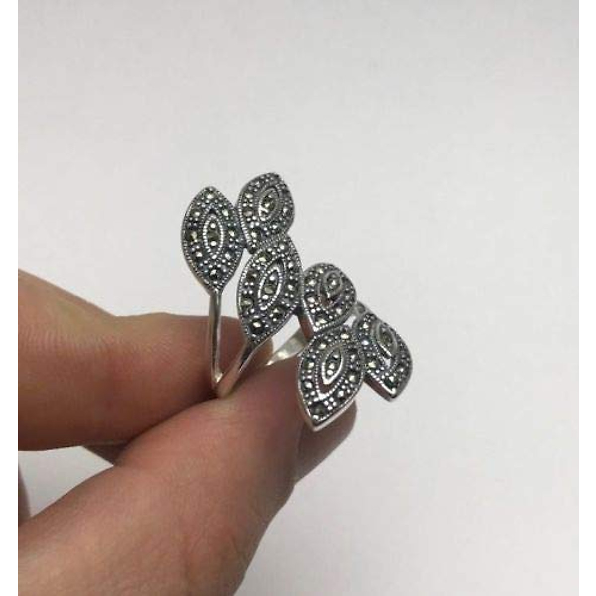 argunjewellery Turkish Jewelry Leaves Cool Marcasite 925K Sterling Silver Women's Ring