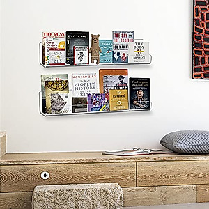 ECOSEAO Kids Floating Bookshelves, Acrylic Wall-Mounted 13.7 inches 4 Pack, Clear Invisible Wall Bookshelves Ledge Book Shelf, 5MM Thicker with Free Screwdriver (13.7inch-4Packs)