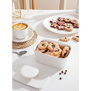 Sweese Large Butter Dish with Lid, Porcelain Butter Keeper Container - Perfect for East Coast, West Coast Butter and Kerrygold Butter, Butter Crock with Lid, Gift - White