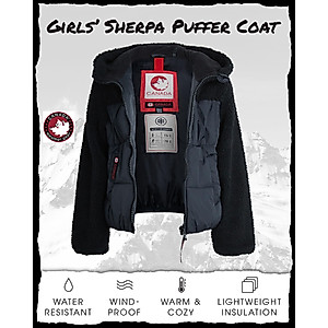 CANADA WEATHER GEAR Girls' Jacket - Sherpa Lined Puffer Coat with Hood (Size: 4-16), Size 7-8, Black