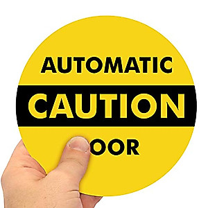 SmartSign - L-245-W2-6OD "Caution - Automatic Door" Two-Sided Glass Door Decal | 6" Diameter Black on Yellow