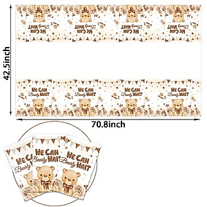 GREHUMOR Bear Baby Shower Decoration- 3Pcs Plastic We Can Bearly Wait Tablecloth Neutral Bear Theme Party Table Cover for Baby Birthday Party , Boy or Girl Baby Shower,Gender Reveal Party Supplies