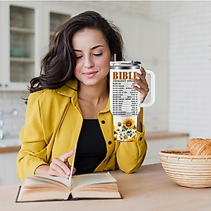 NIAXAUYT Sunflower Christian Gifts for Women, 40 oz Bible Emergency Numbers Tumbler with Lid and Straw, Inspirational Religious Birthday Gifts for You are Cup Christian