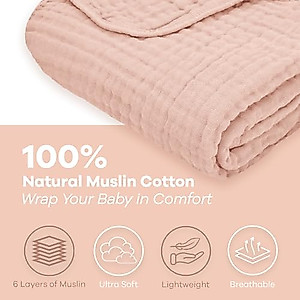 Comfy Cubs Baby Muslin Blanket, Swaddle for Newborns and Toddlers, Large 40” x 40” Cover, 6-Layer Plush Softness for Infant Swaddling, Receiving, or Tummy Time, Shower Gift (Blush, Baby - Muslin)