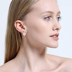 Stainless Steel 15 Paris Chic Folwer Stud Earrings with Colorful CZ Crystal for Teens Girls Women - Floral Patterns Design Multicolor Cubic Zirconia Jacket Stud Earrings Jewelry Set (#2-15 pairs)