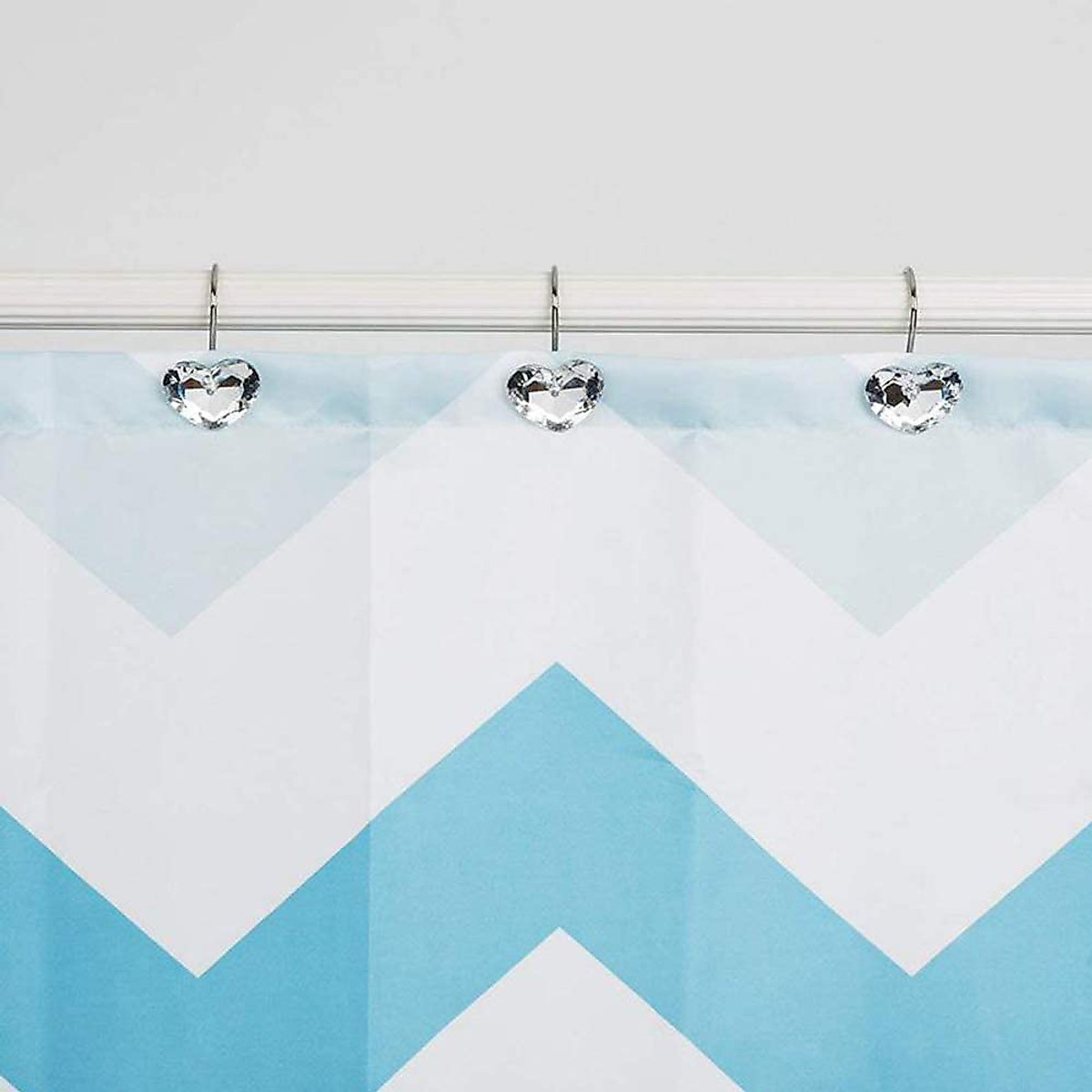 Actpe Decorative Crystal Heart Shape Shower Curtain Hooks Rust Resistant Hooks Glide Shower Ring Hangs Holder Bling for Bathroom, Pack of 12