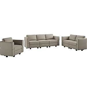 Belffin Modular Sofa Set for Living Room Furniture Sets 3 Piece with Storage Seat Velvet Sofa Couch Set Grey