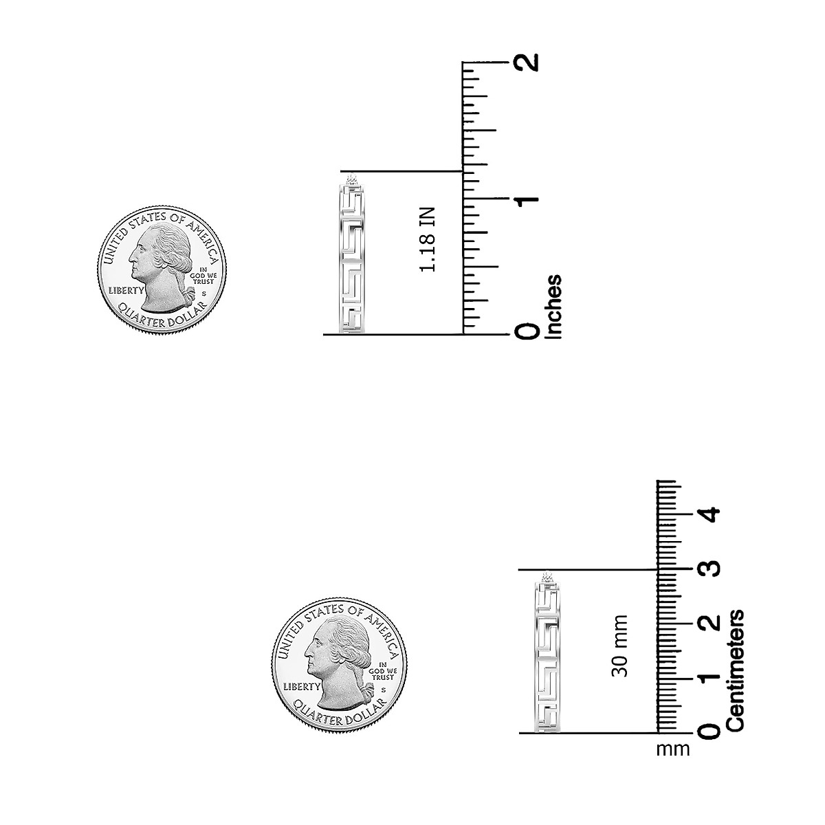 LeCalla 925 Sterling Silver Greek Key Pattern Hoop Earrings | Medium Lightweight Greek Wall Cut-Out Hoop Earrings for Women - 30MM