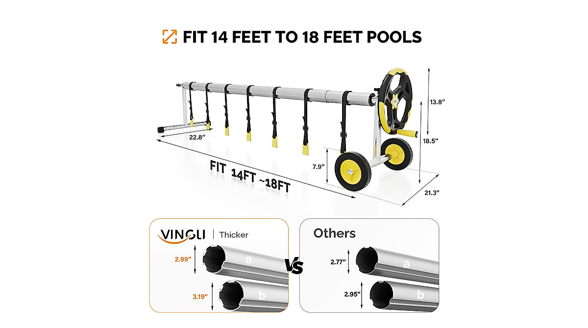 VINGLI 14ft Aluminum Pool Cover Reel – Durable & Easy Use