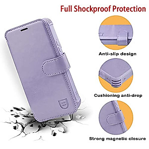 VANAVAGY Wallet Case for Galaxy S23+ Plus 5G for Women and Men,RFID Flip Leather Cover with Wrist Supports Wireless Charging with Card Holder and Screen Protector,Clove Purple