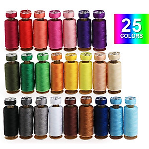 ilauke 50Pcs Bobbins Sewing Threads Kit, 400 Yards per Polyester Thread Spools, Prewound Bobbin with Case for Brother Singer Janome Machine, 25 Colors