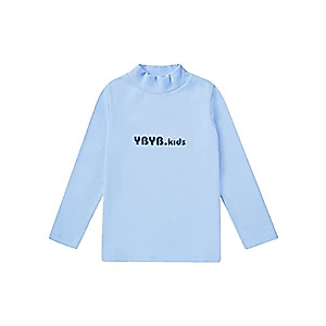 YiZYiF Kids Boys Girls Turtleneck Long Sleeves T-Shirts Printed Thermal Tops Athletic Tee Baselayer Shirts Blue 9-10 Years