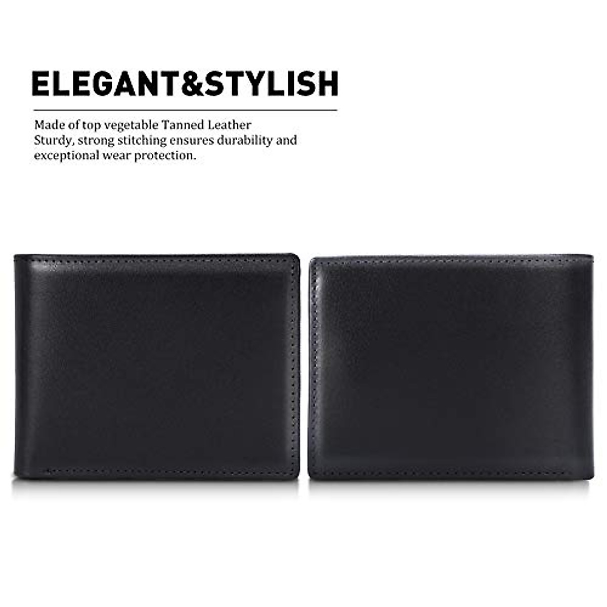 LVCRETIVS Leather Bifold Wallet for Men Full Grain Leather RFID Blocking Wallet with 2 ID Windows