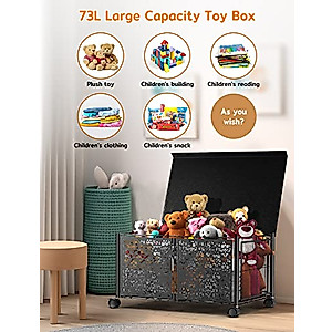 DGD Toy Box Storage, Foldable Metal Toy Boxes, Toy Box Chest with Lid, Toy Box for Boys Girls 73L Toy Storage Organizer with Wheels, for Nursery Room, Playroom, Closet Toy Boxes 1pack