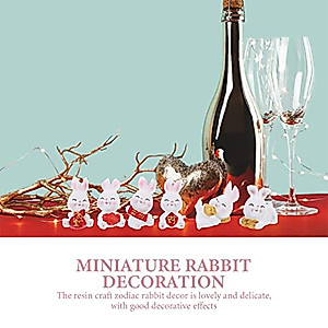 DECHOUS 10pcs Small Landscape Ornaments Zodiac Rabbit Figurine Zodiac Bunny Figurines Easter Bunny Figurines Car Dashboard Ornament Fairy Decor Rabbit Year Decors Animal Display Resin