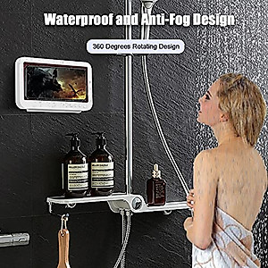 Enlanda Shower Phone Holder Waterproof Anti-Fog Touch Screen 360° Rotation Wall Mount Phone Holder Phone Case No Drilling Design for Shower Bathroom Mirror Bathtub (White)