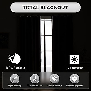 Silver 100% Blackout Curtains for Bedroom, 3 Thick Layers Thermal Insulated Black Out Window Curtains, Full Room Darkening Noise Reducing Grommet Curtains with Black Liner (52 x 63 Inch, 2 Panels)