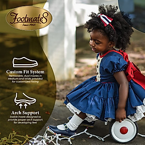 FOOTMATES Allie Leather Mary Jane Girls Party Dress Hard Bottom Shoes with Custom-Fit Insoles, Slip-Resistant Non-Marking Outsoles, Navy - 12 Little Kid (4-8 Years)