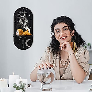 Tatuo 6 Pcs Small Crystal Shelf Black Crystal Display Shelf Moon Phases Crystal Holder Pendulum Stand Witch Shelf Boho Essential Oil Shelf Wall Witch Candle Holder for Home Decor Wizard Witch Stuff