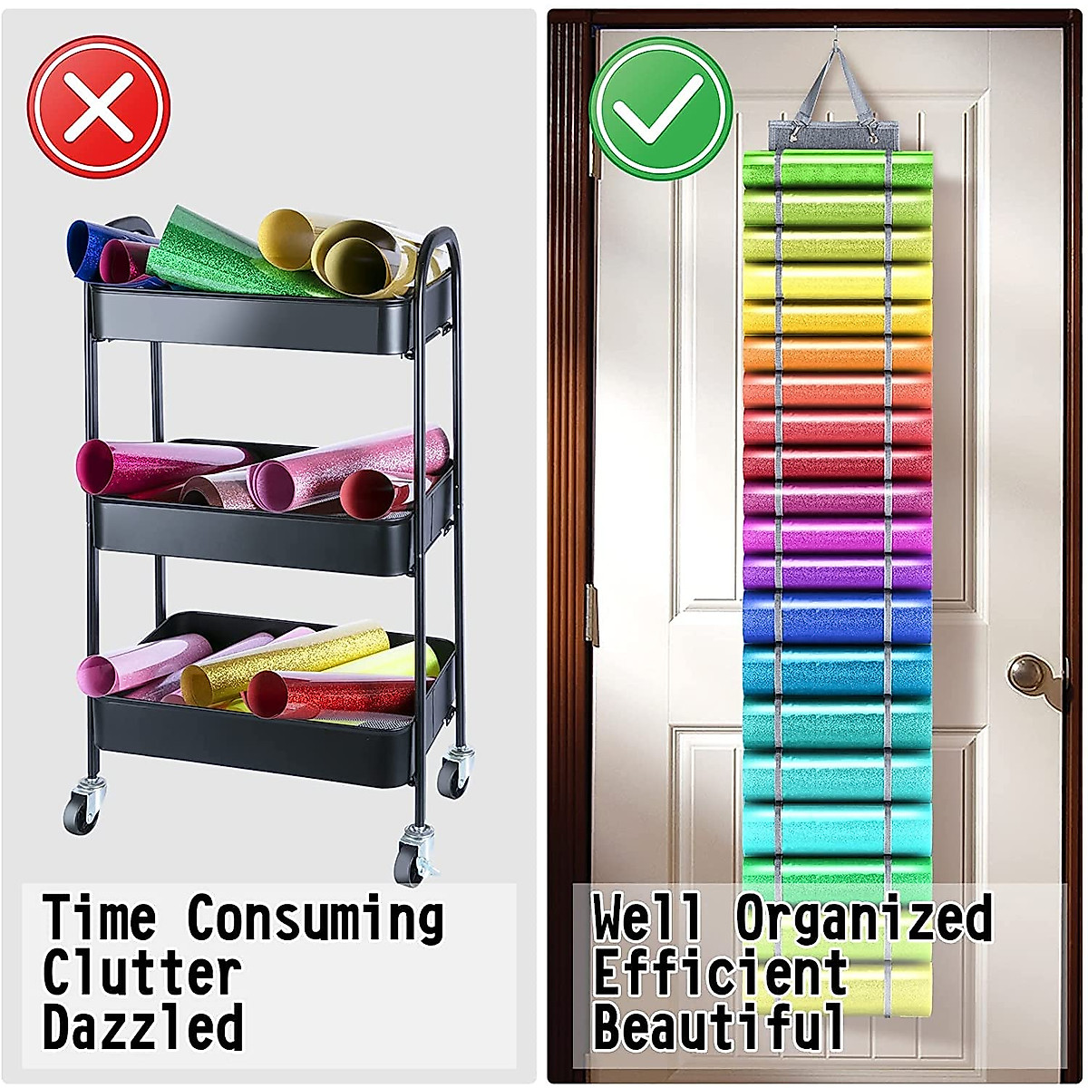 CareforYou Vinyl Roll Holder, Vinyl Storage Organizer with 48 Roll Compartments for Large Vinyl Rolls,Door/Closet Hanging/Wall Mounting Vinyl Holder,Space Saving Organization for Craft Room