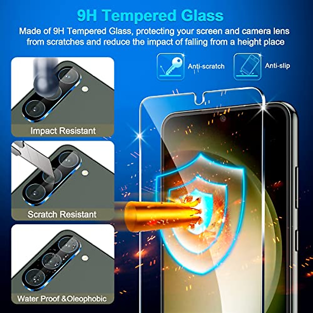 [4+3 Pack] Galaxy S23 Plus Screen Protector, 9H Tempered Glass, Ultrasonic Fingerprint Support, Case Friendly HD Clear for Samsung Galaxy S23 Plus 5G Glass Screen Protector