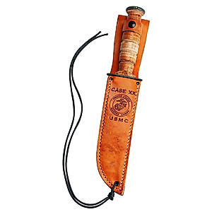 Case Military 00334 USMC Knife with Fixed 1095 Carbon Blade Genuine Leather Sheath Genuine Leather Handle,Brown USMC
