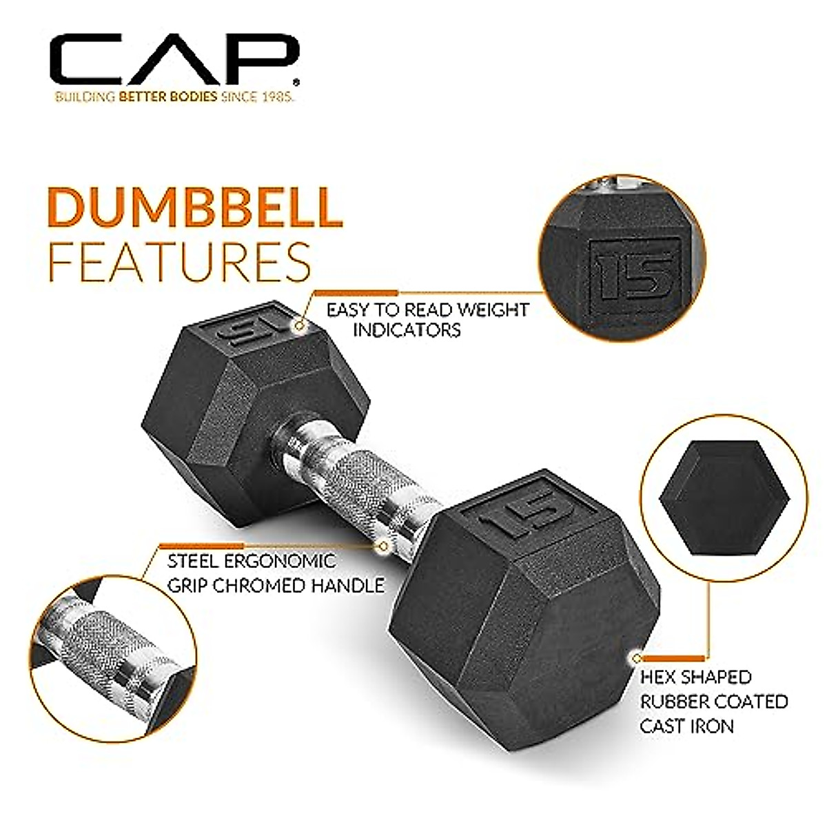 CAP Barbell 150 LB Coated Hex Dumbbell Weight Set with Vertical Rack, Black, New Edition