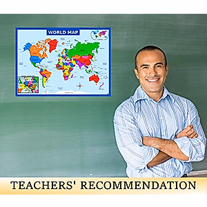 3D Learning LLF World Map Poster with Central Europe Inset - Laminated Educational Poster (14x19.5 in) - World Map for Kids, Elementary Classroom Decorations, Homeschool, and Teacher Supplies