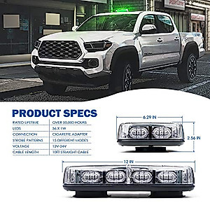 Xprite 12" Green LED Rooftop Mini Strobe Light Bar Magnetic Mount Emergency Safety Warning Caution Flashing Beacon Lights for Construction Vehicles Snow Plow Trucks Postal Mail Cars