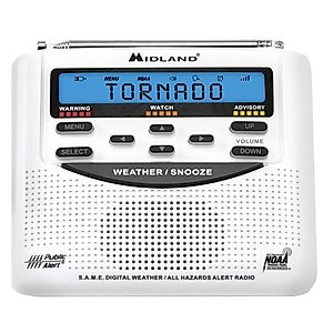 Midland - WR120, NOAA Emergency Weather Alert Radio - S.A.M.E. Localized Programming, Trilingual Display, 60+ Emergency Alerts, & Alarm Clock (WR120C - Clam Packaging)