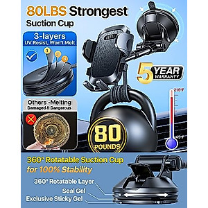 Phone Holders for Your Car [88 LBS Super Heavy Duty] Suction Cup Phone Holder Windshield/Dashboard/Window, Universal Car Phone Holder Mount, Compatible with iPhone, Samsung & Other Cellphone,Black