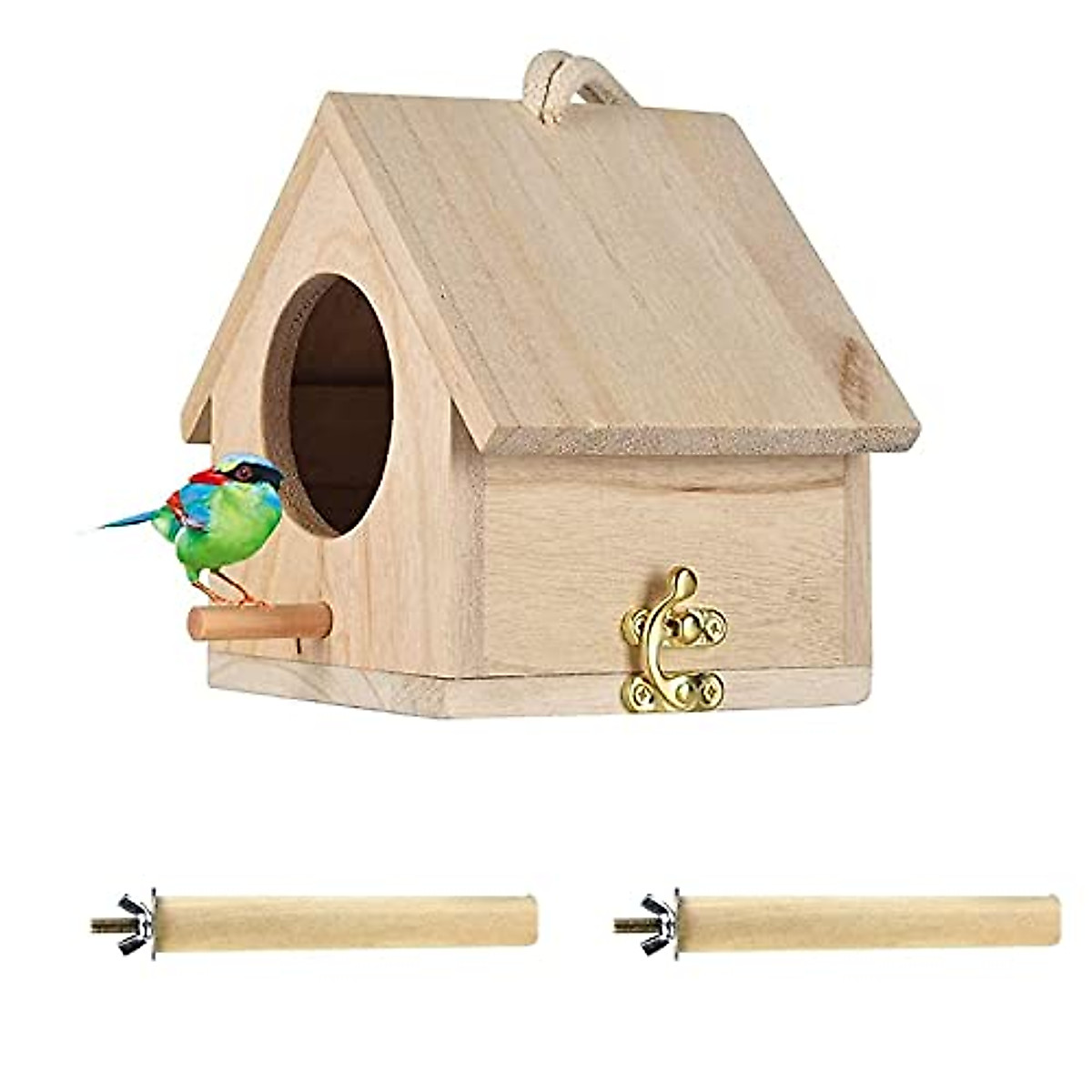 Hamiledyi Parakeet Nest Box Bird Nesting House Parrot Wood Breeding Bird Stand Perch Aviary Cage Box for Lovebirds Cockatiel Budgie Finch Conure Parrotlets Hummingbird