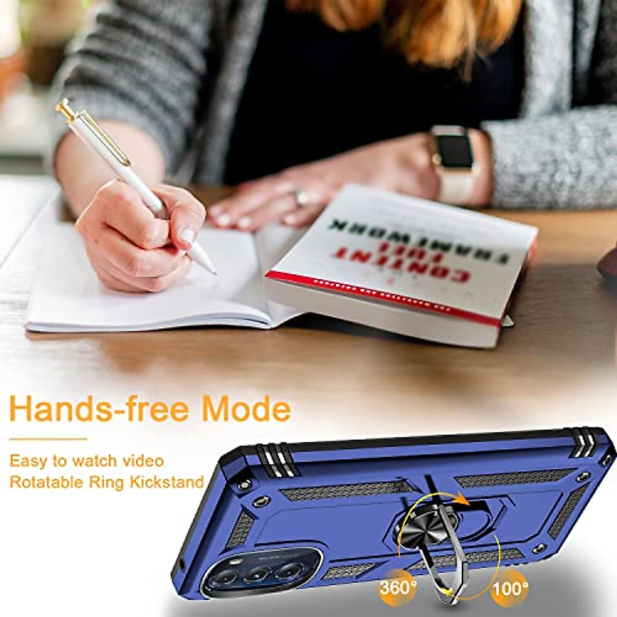 Muntinfe for Motorola Moto G 5G 2022 Case with 2 Pcs Tempered Glass Screen Protector, Military-Grade Armor Shockproof Protective Phone Cover with Ring Magnetic Kickstand for Moto G 5G, Blue