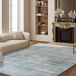HOMBYS 9x12 Thickened Memory Foam Area Rug for Living Room Bedroom, Large Modern Abstract Floor Carpet for Indoor, Boho Home Deco Non-Shedding, Grey, Machine Washable