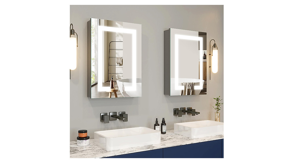 SILUMIN LED Bathroom Mirror Cabinet 20x28 with Dimmable Light