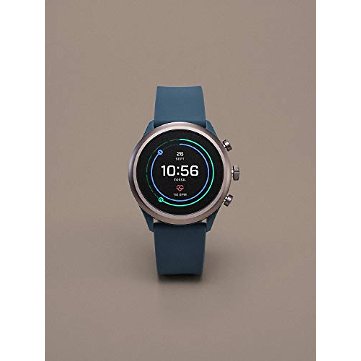 Fossil Men's Gen 4 Sport Heart Rate Metal and Silicone Touchscreen Smartwatch, Color: Grey, Blue (FTW4021)